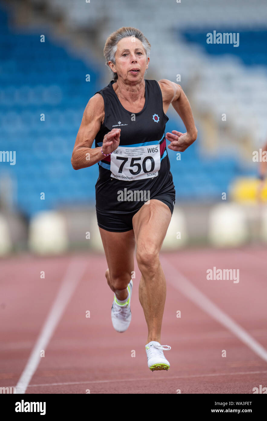 BIRMINGHAM - ENGLAND 10 AUG 2019: Helen Godsell W65 competing in the ...