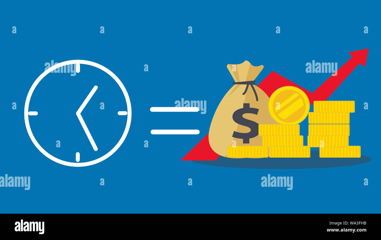 money and time are equal concept illustration blue background Stock ...
