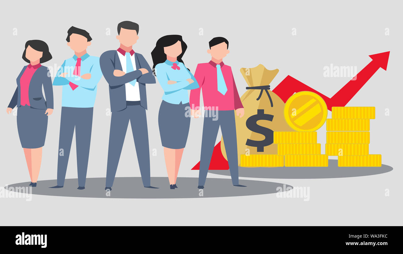 Business People with Money Stack. Rich Businessman and Businesswoman ...