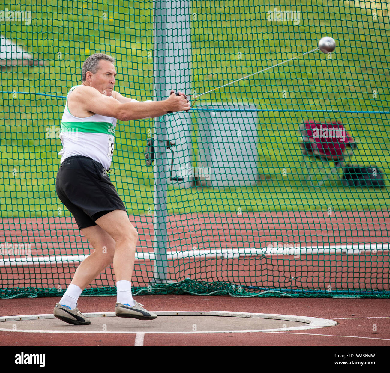BIRMINGHAM - ENGLAND 10 AUG 2019: Andrew Hall M55 competing in the ...