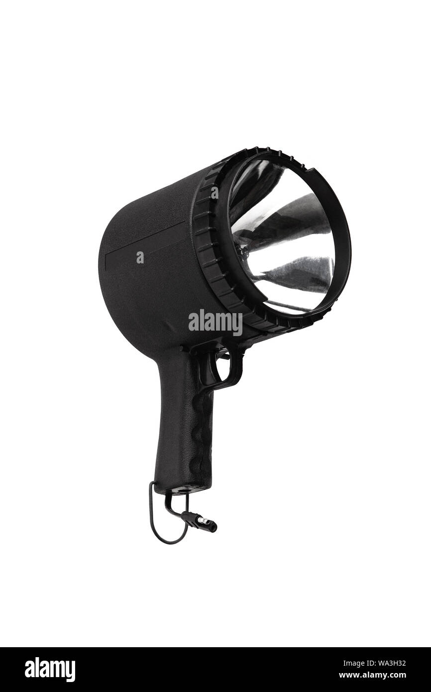 Flashlight with a large reflector close up on a white background. large ...