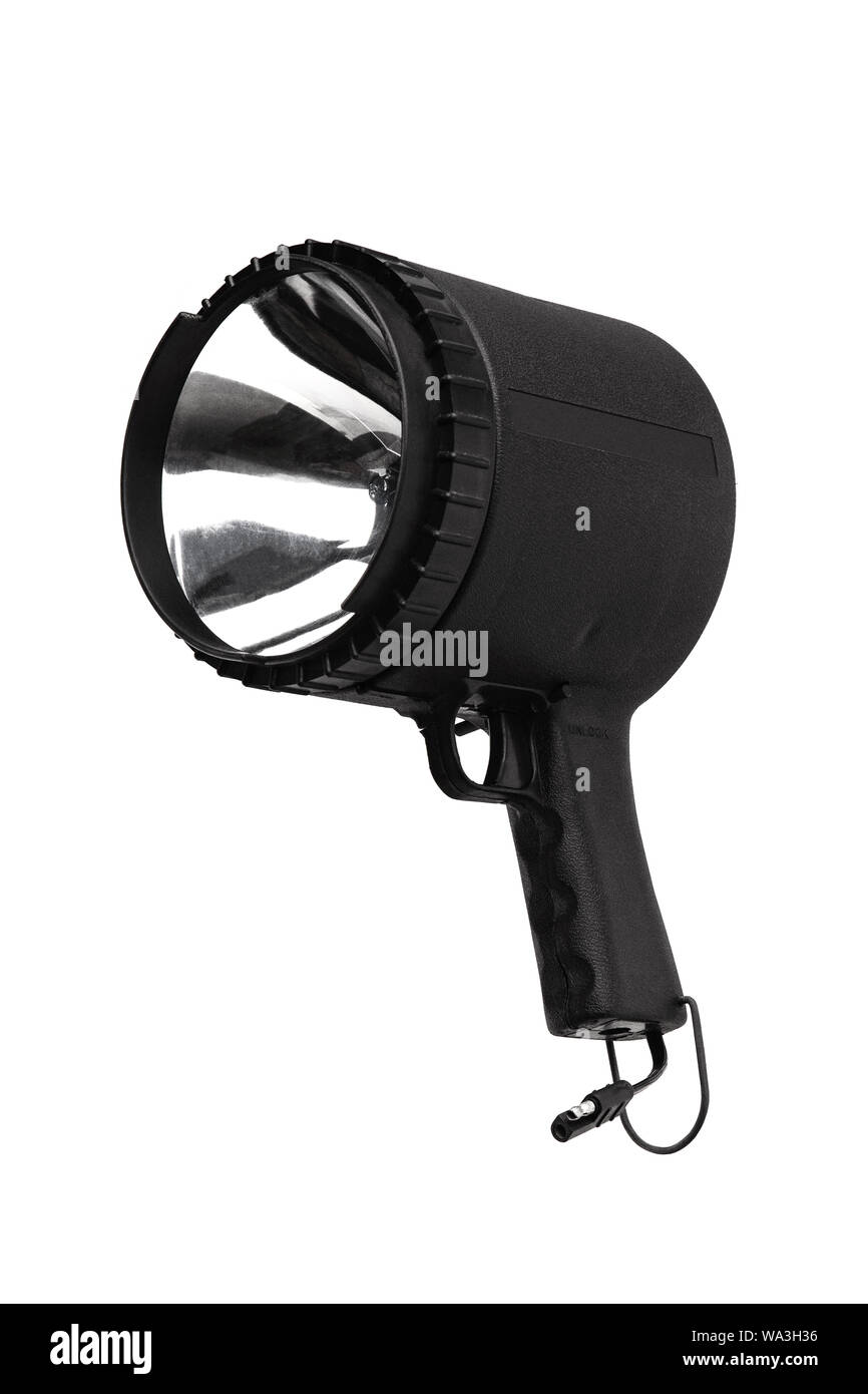 Flashlight with a large reflector close up on a white background. large ...