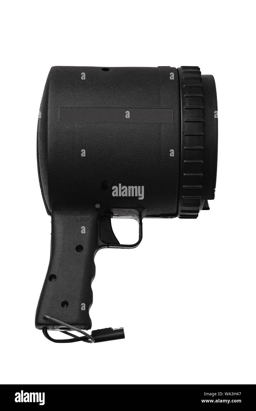Flashlight with a large reflector close up on a white background. large ...