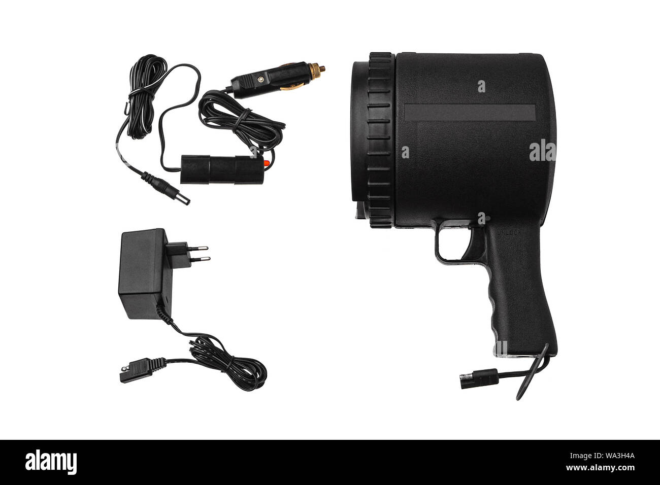 Flashlight with a large reflector close up on a white background. large ...