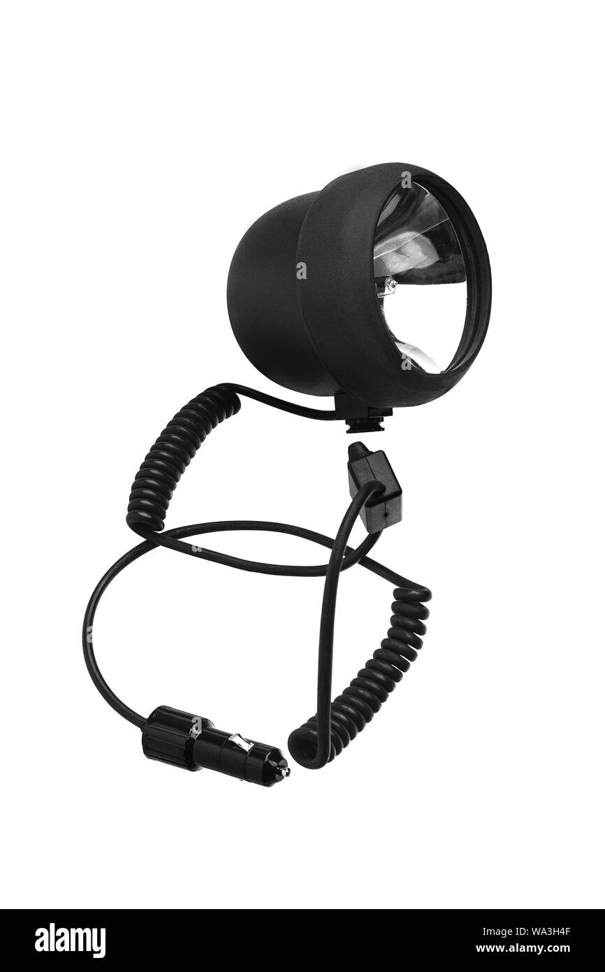 Flashlight with a large reflector close up on a white background. large ...