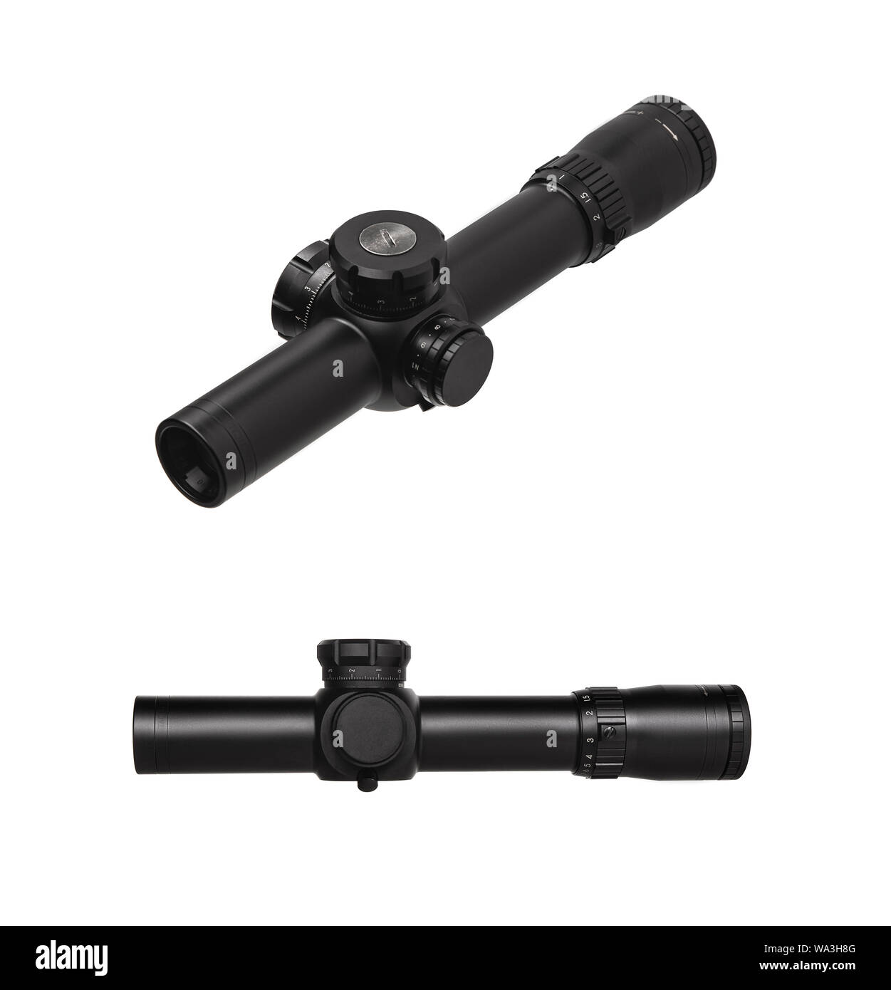 modern black optical scope for weapon isolated on white. sight scope ...