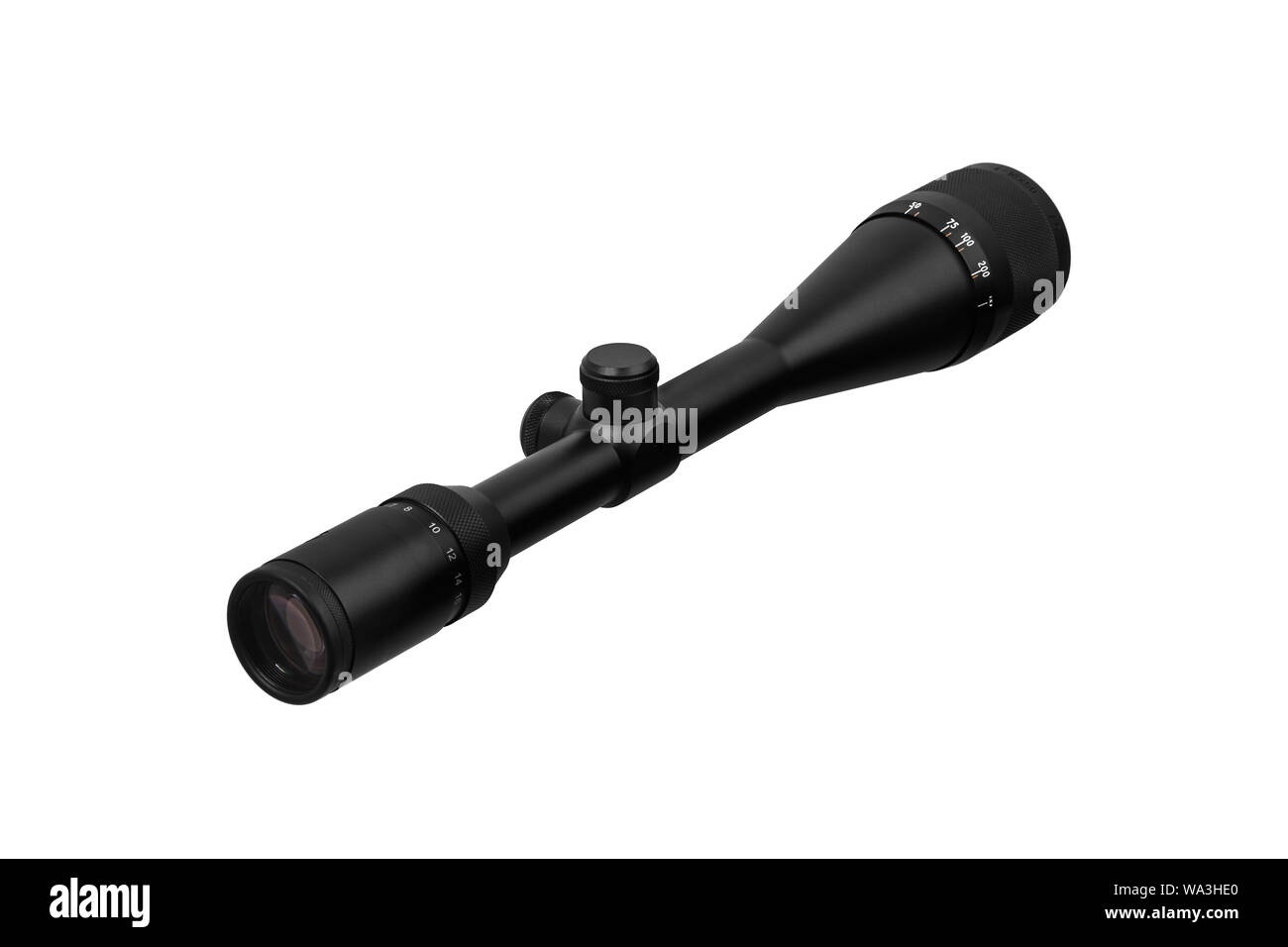 modern black optical scope for weapon isolated on white. sight scope ...
