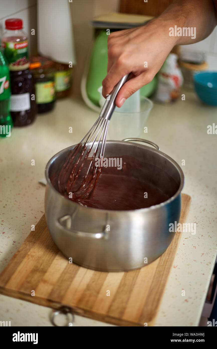 Hands of chef making pudding Stock Photo - Alamy