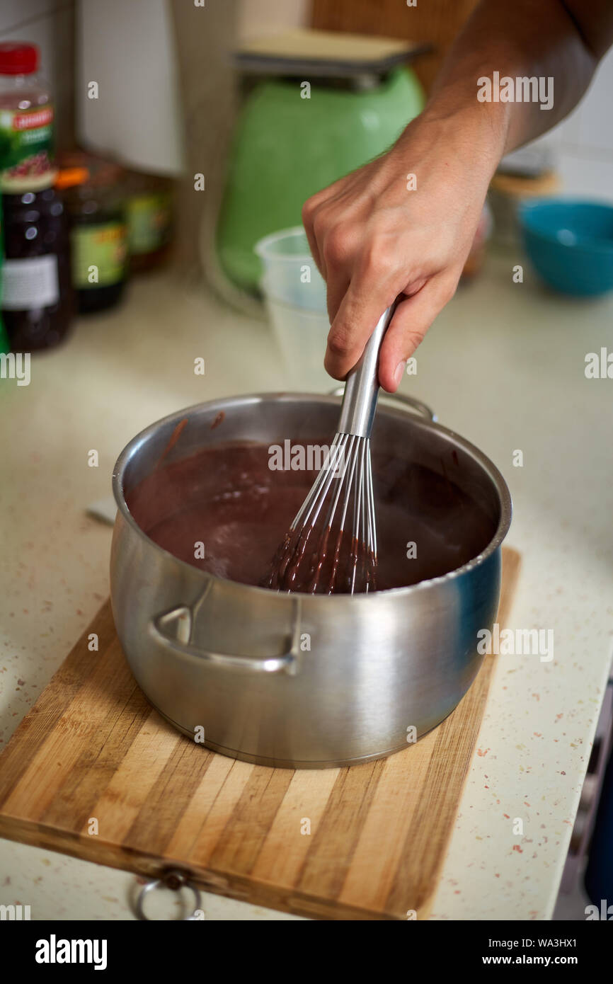 Hands of chef making pudding Stock Photo - Alamy