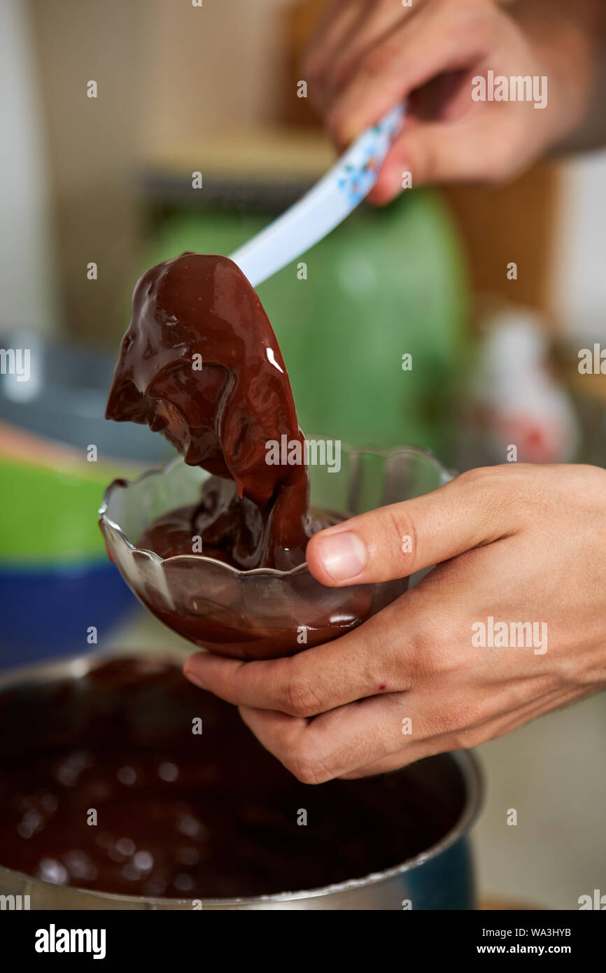 Hands of chef making pudding Stock Photo - Alamy