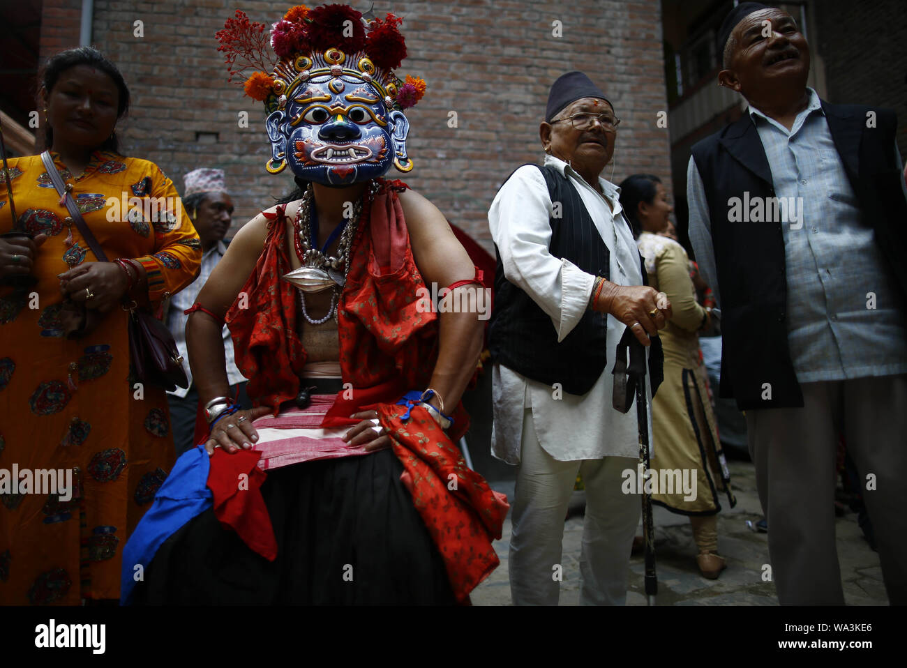 Kathmandu, Nepal. 17th Aug, 2019. A masked dancer known as Bhairav ...