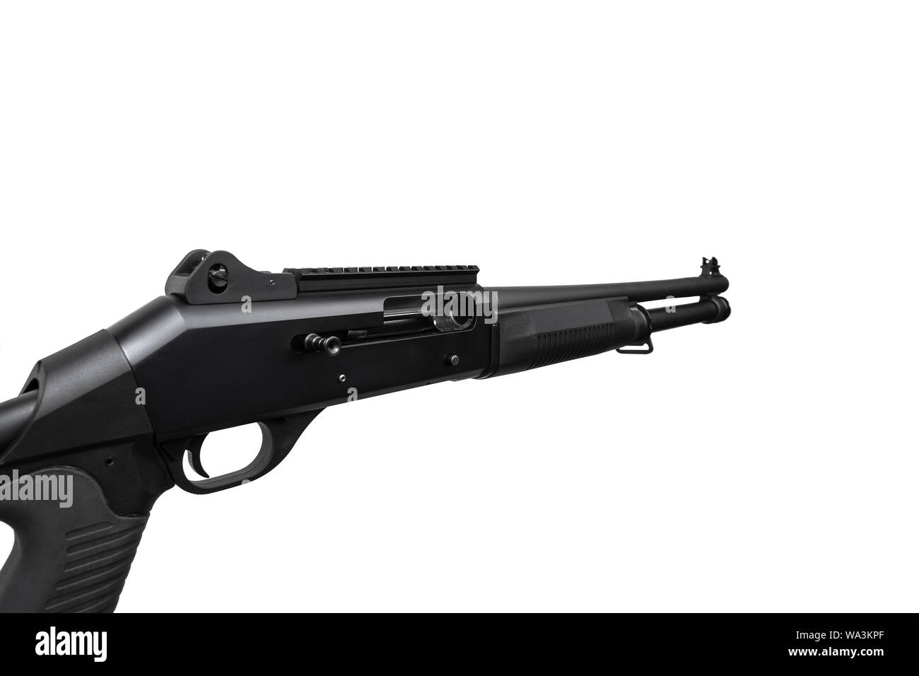 Modern semi-automatic tactical shotgun isolate on white background ...
