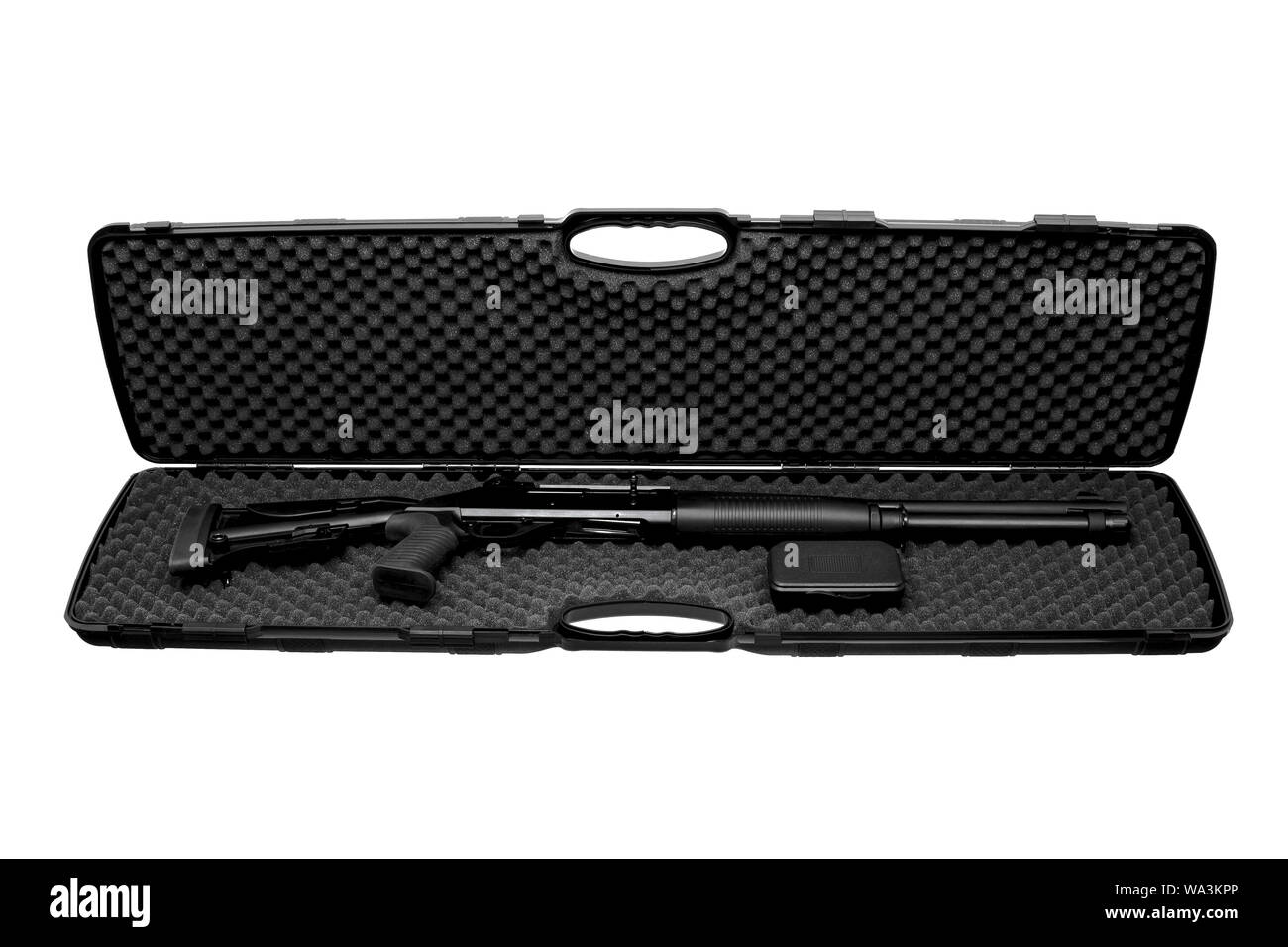 Modern semi-automatic shotgun in a hard plastic case with soft foam ...