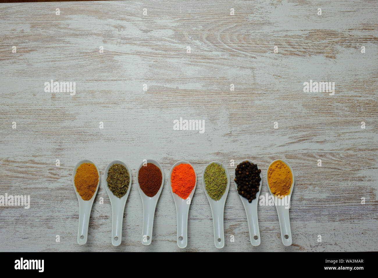 In this photo you can see different types of spices and food condiments ...