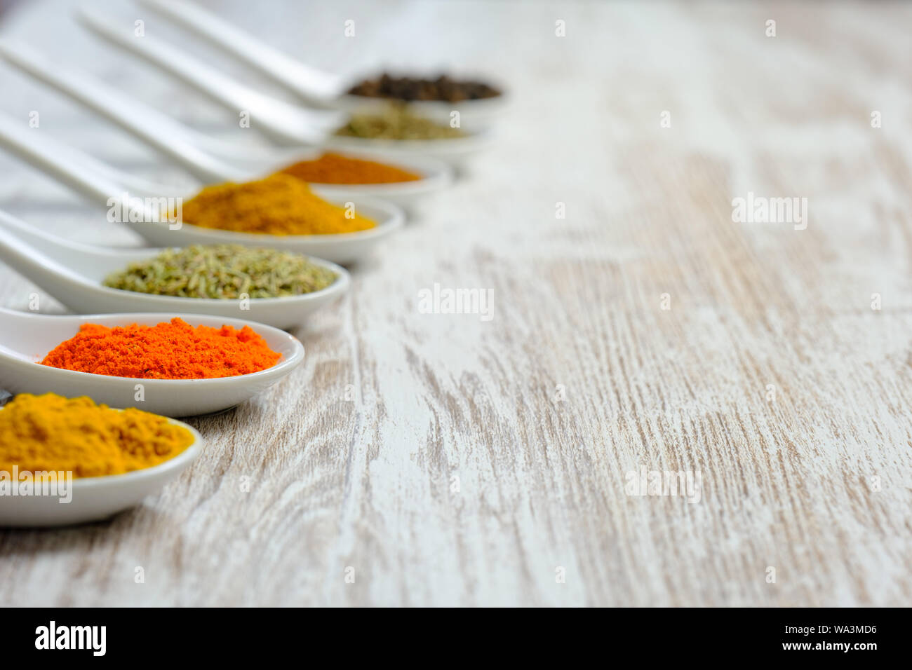 In this photo you can see different types of spices and food condiments ...