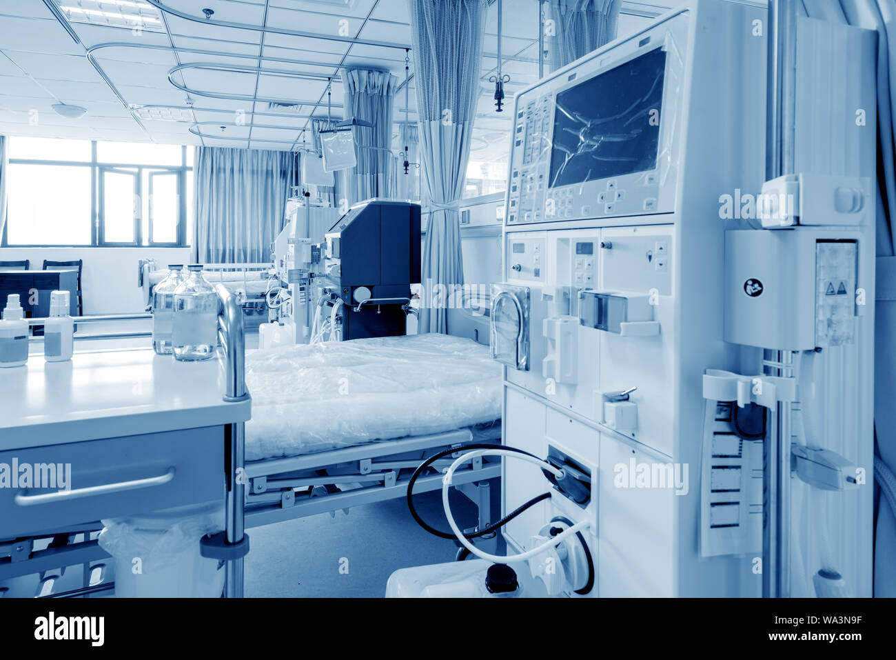 Hemodialysis machines with tubing and installations. Health care, blood ...