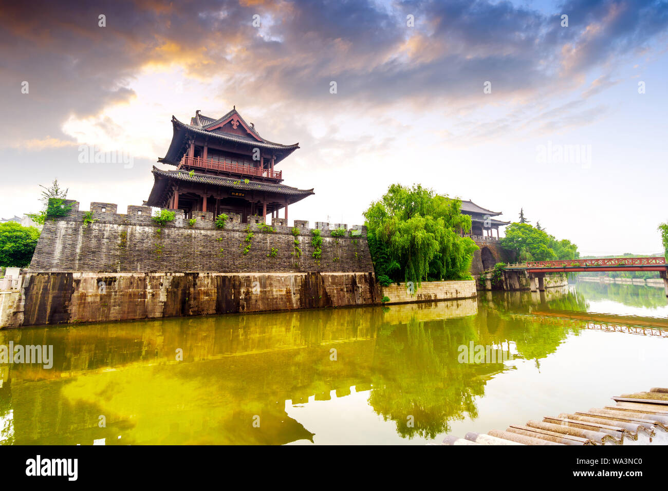 Shaoxing ancient city wall and moat, China Zhejiang.Translation ...