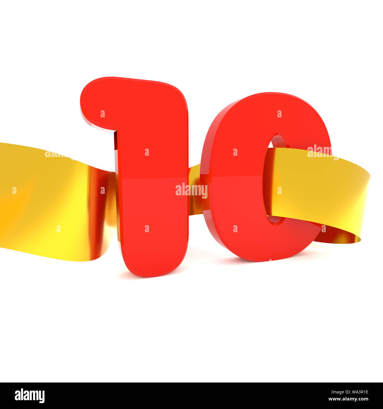 Big red 10 with a golden ribbon, 3d rendering Stock Photo - Alamy