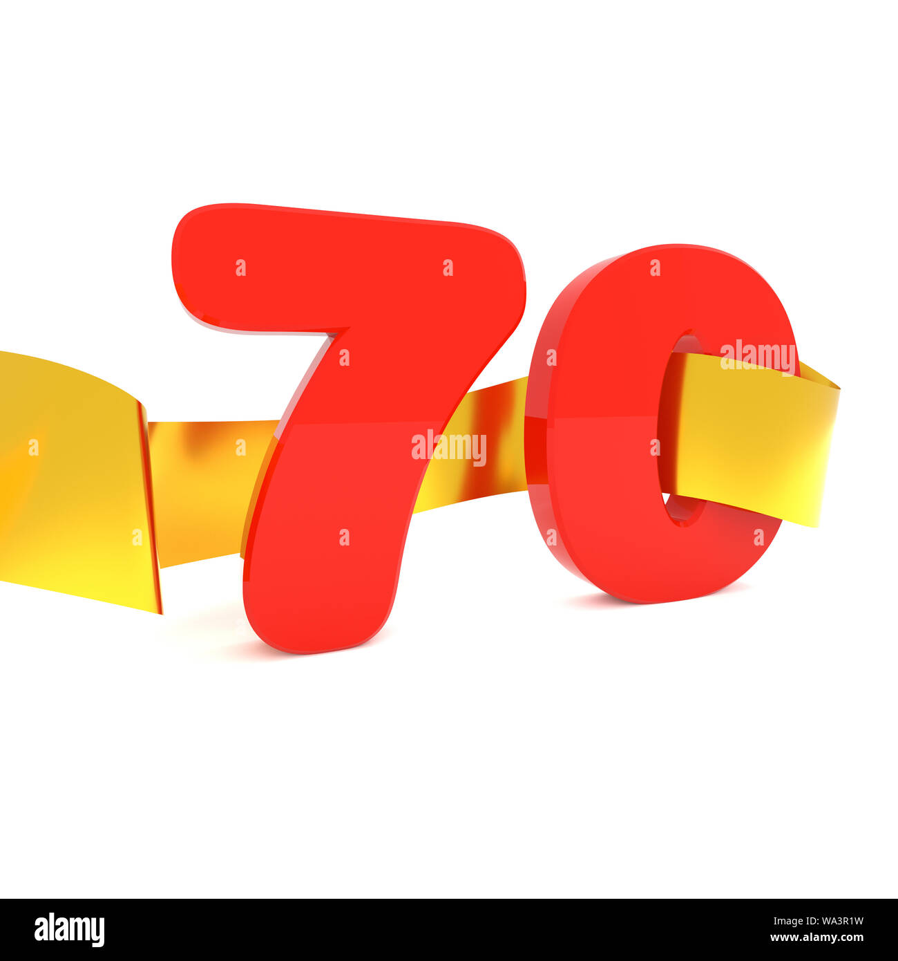 Big red 70 with a golden ribbon, 3d rendering Stock Photo - Alamy