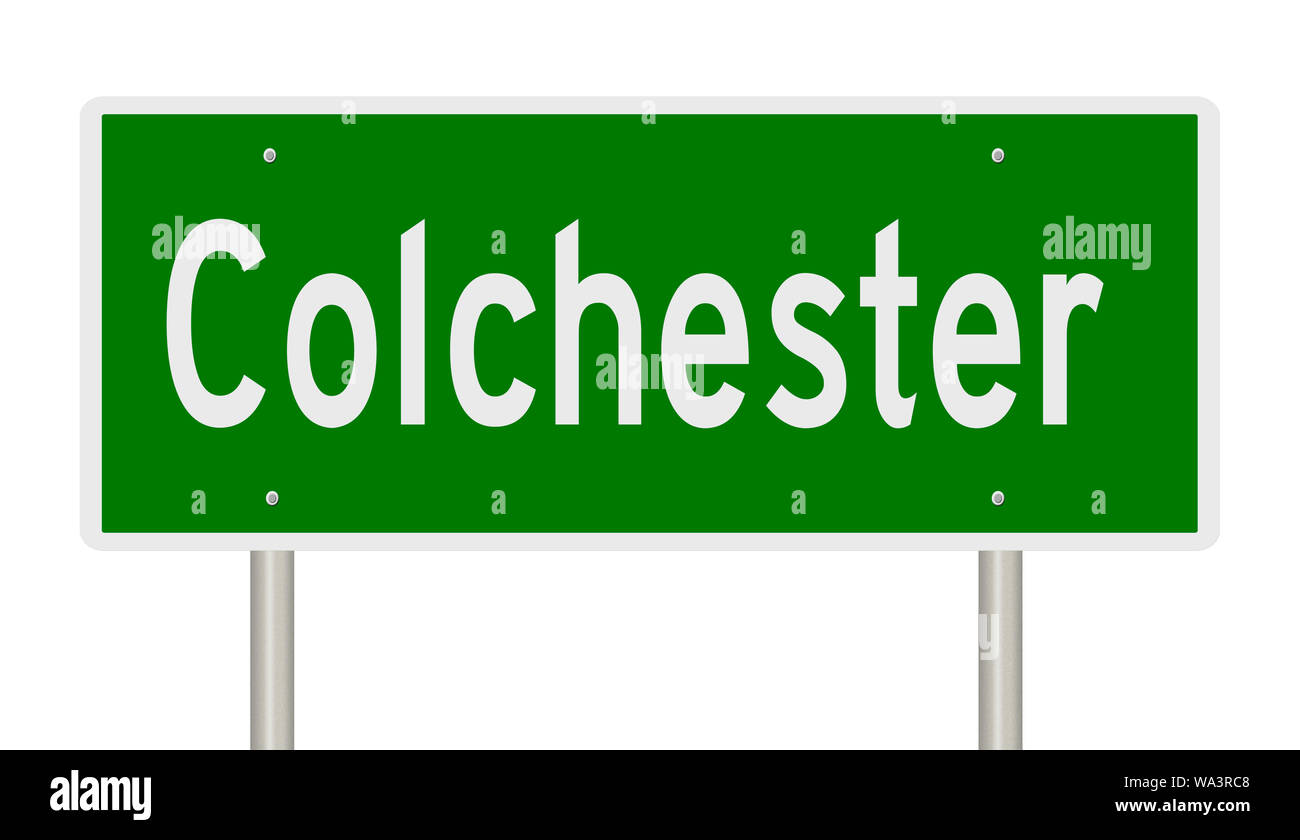 Rendering of a green highway sign for Colchester Vermont Stock Photo ...