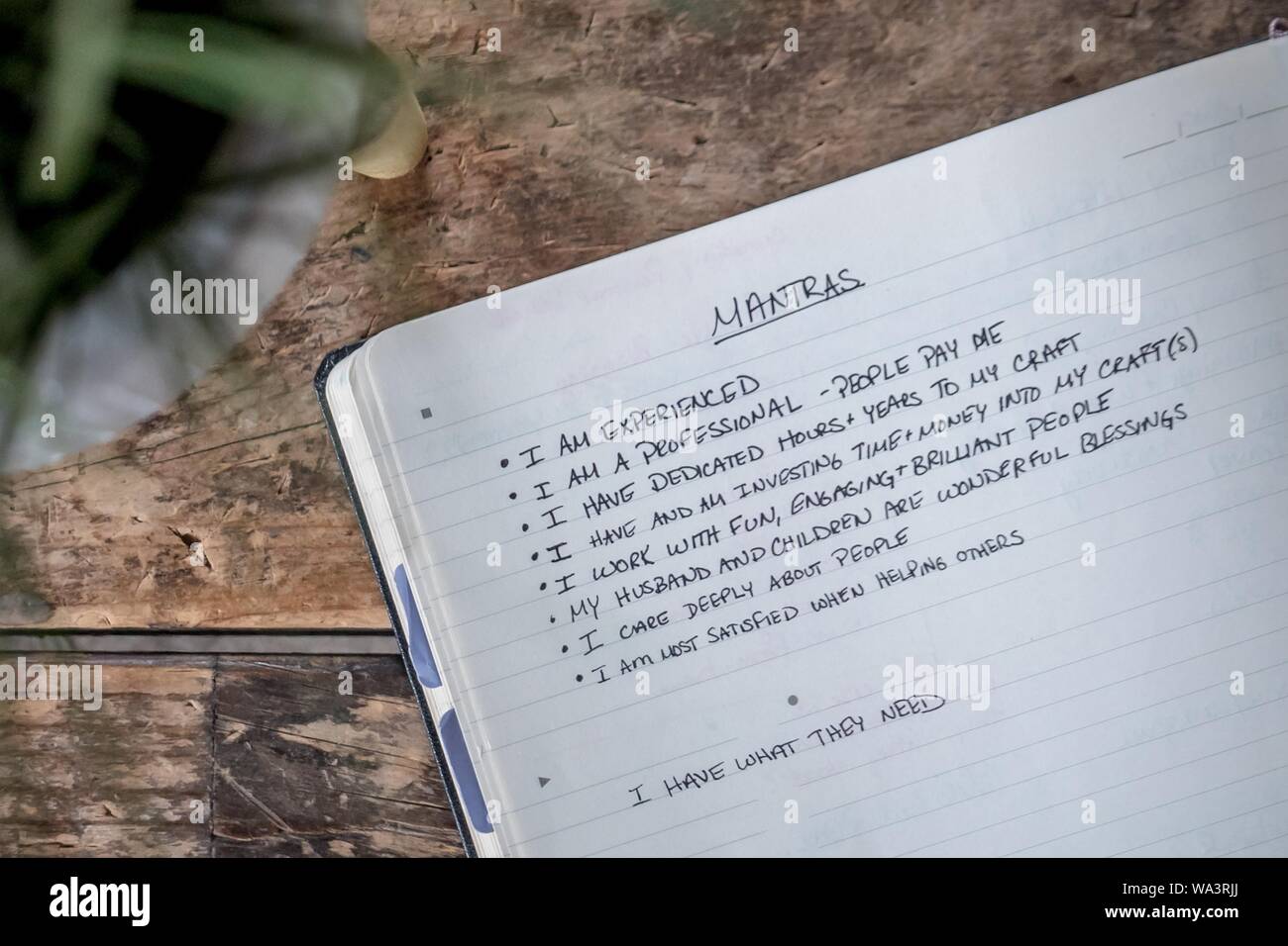 Closeup shot of an opened textbook with mantras written in it ...