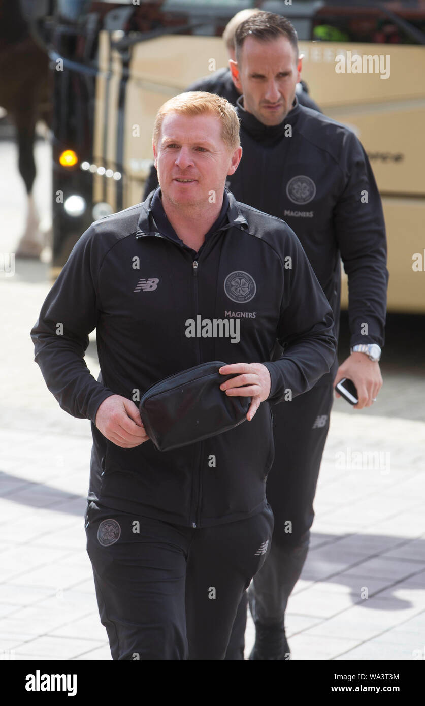Celtic manager Neil Lennon arrives for the Betfred Cup second round ...