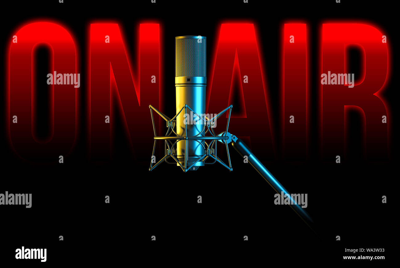 Microphone with text 3d render Stock Photo - Alamy