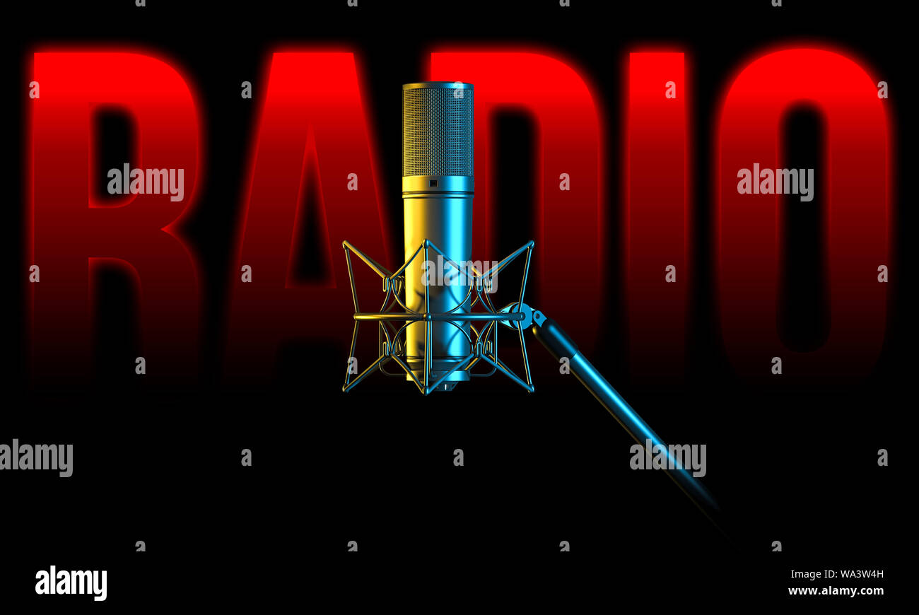 Microphone with text 3d render Stock Photo - Alamy