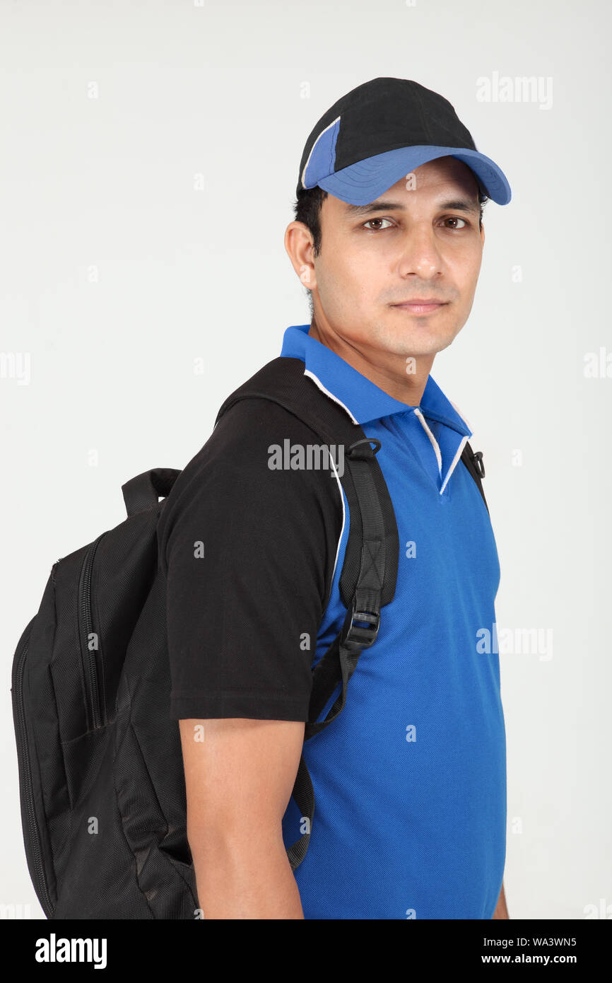 Pizza boy carrying backpack Stock Photo - Alamy