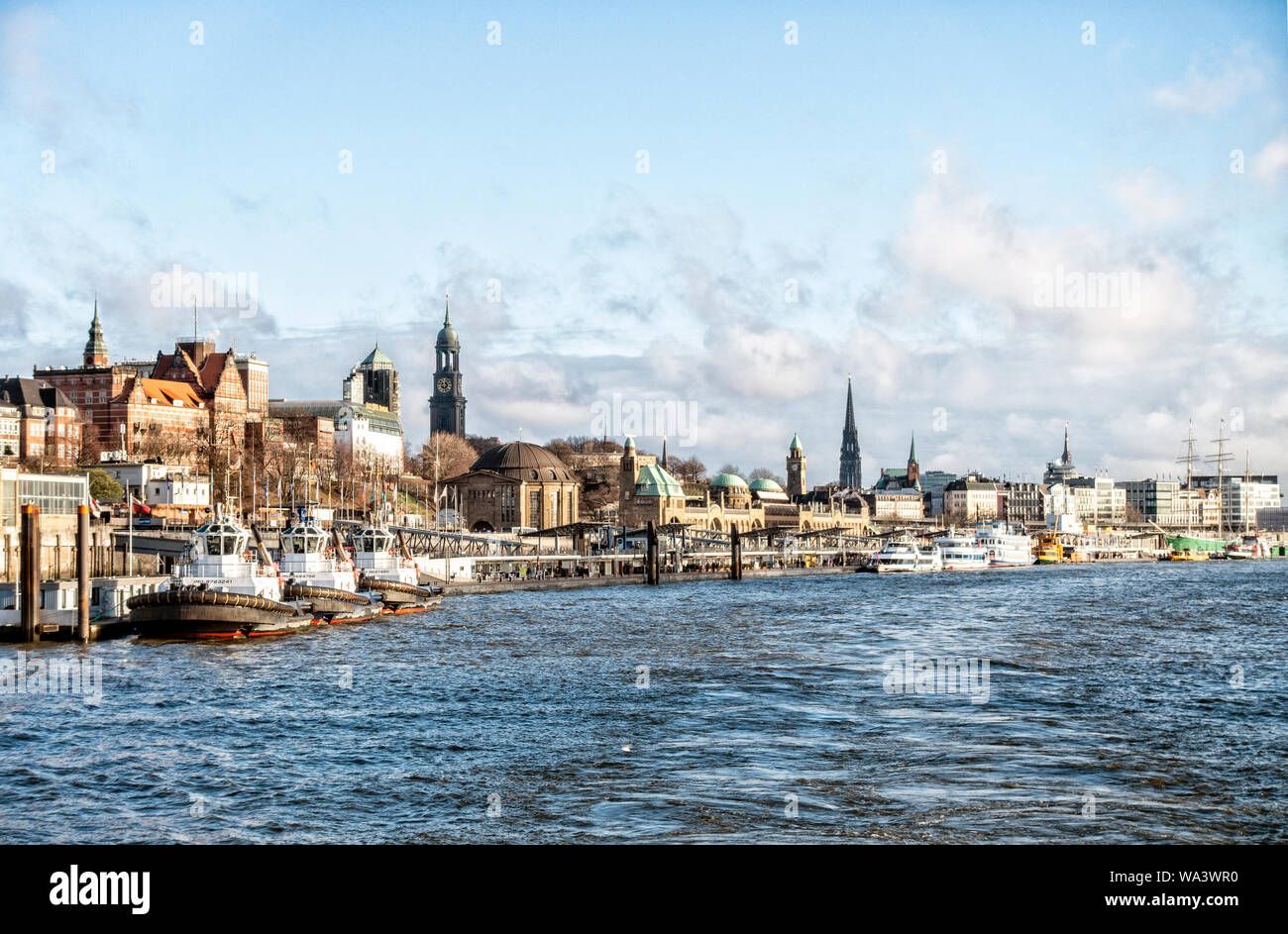 German city of Hamburg with port famous Michel photographed from the ...