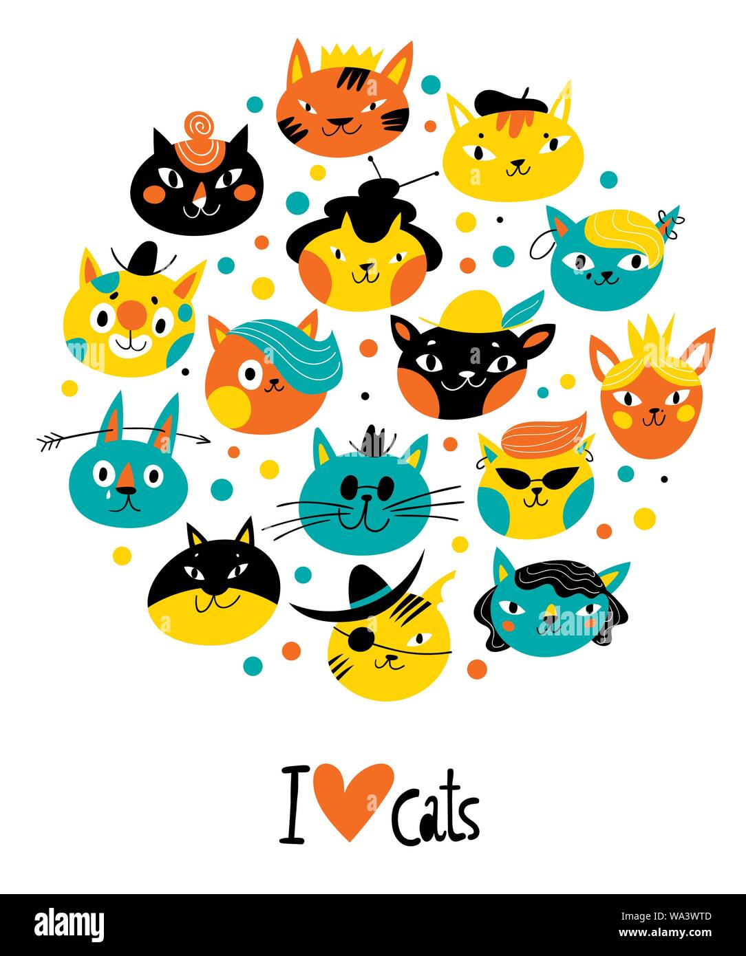 Cute vector vintage style design with characters of cats and kittens ...