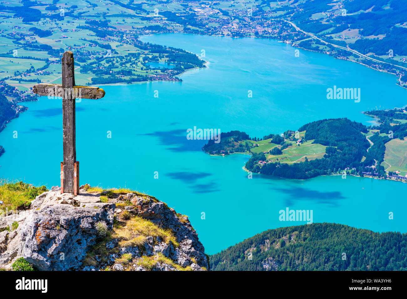 View of Mondsee lake from Schafberg mountain, Austria Stock Photo - Alamy