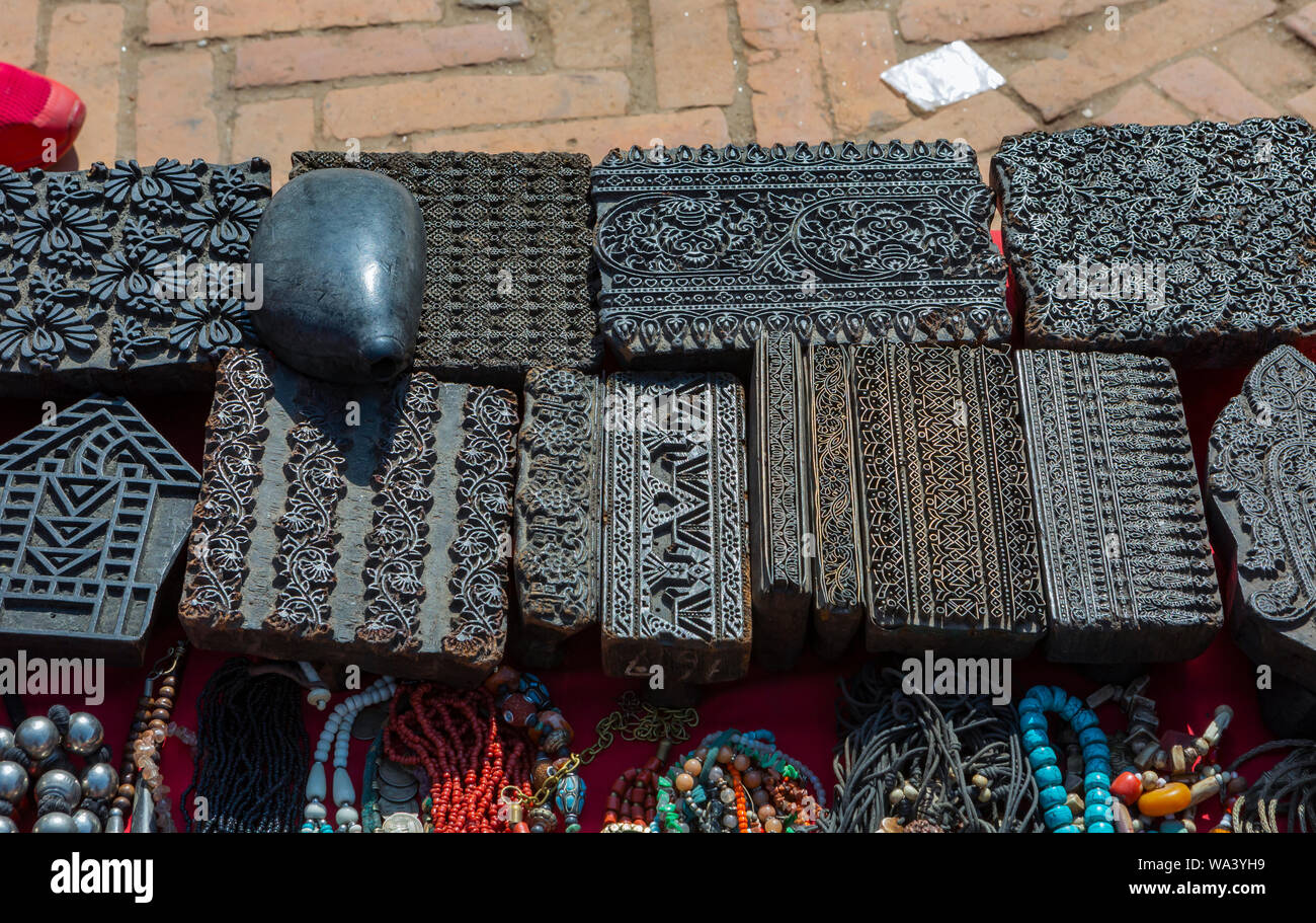 block printing tools on a souvenir market in Kathamdu Stock Photo - Alamy