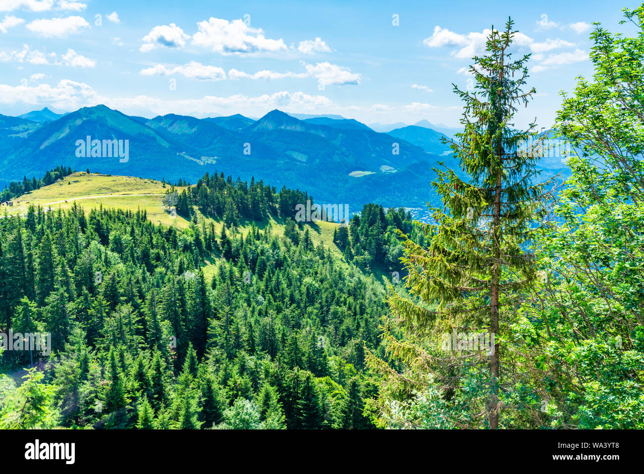 View of mountains and hills from Schafberg mountain, Austria Stock ...