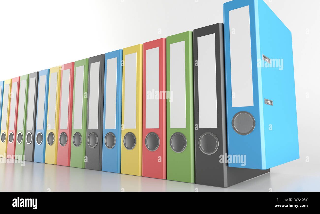 Office folders with blank labels 3d render Stock Photo - Alamy