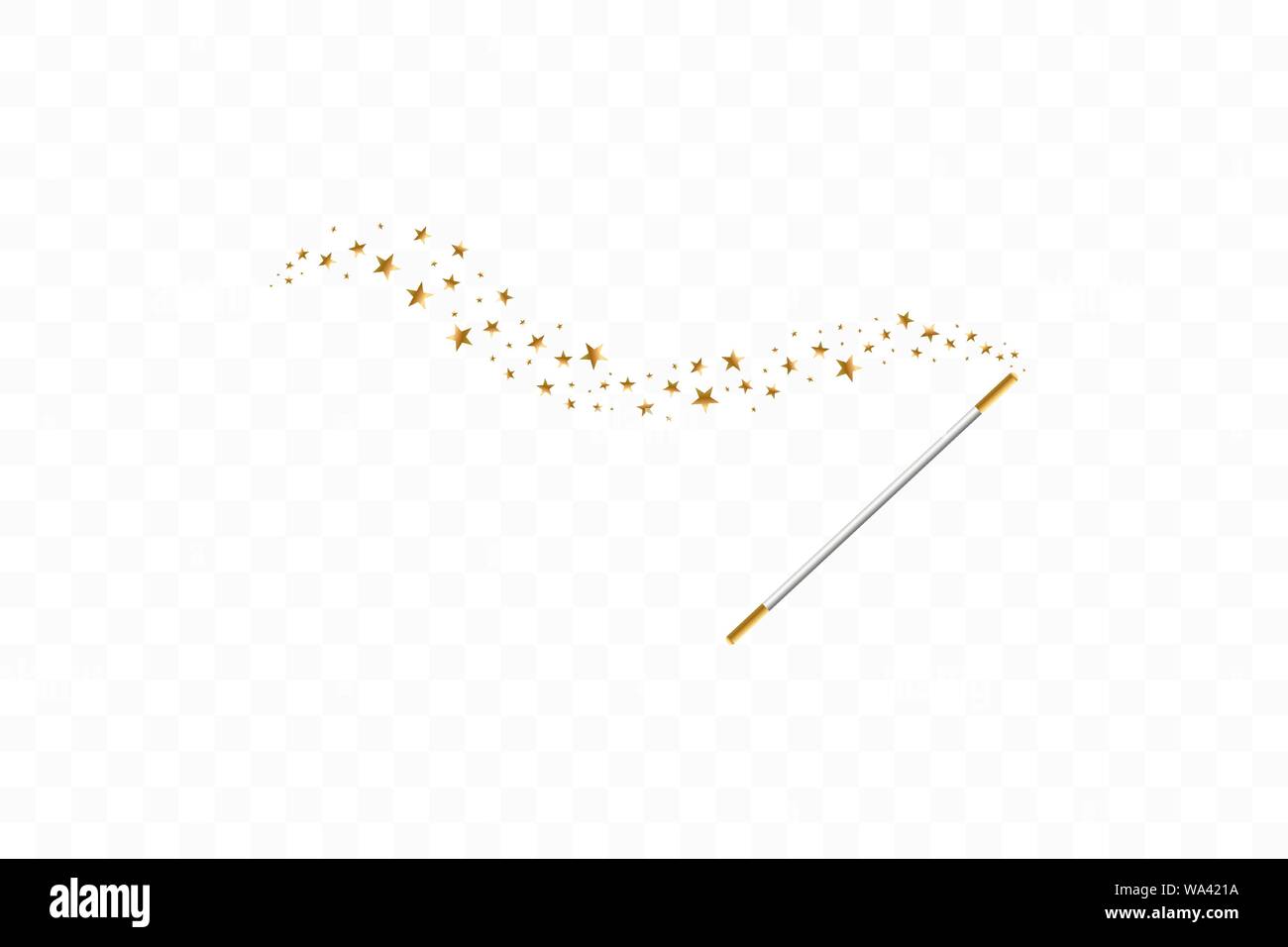 Magic wand with a stars on transparent background. Trace of gold dust ...