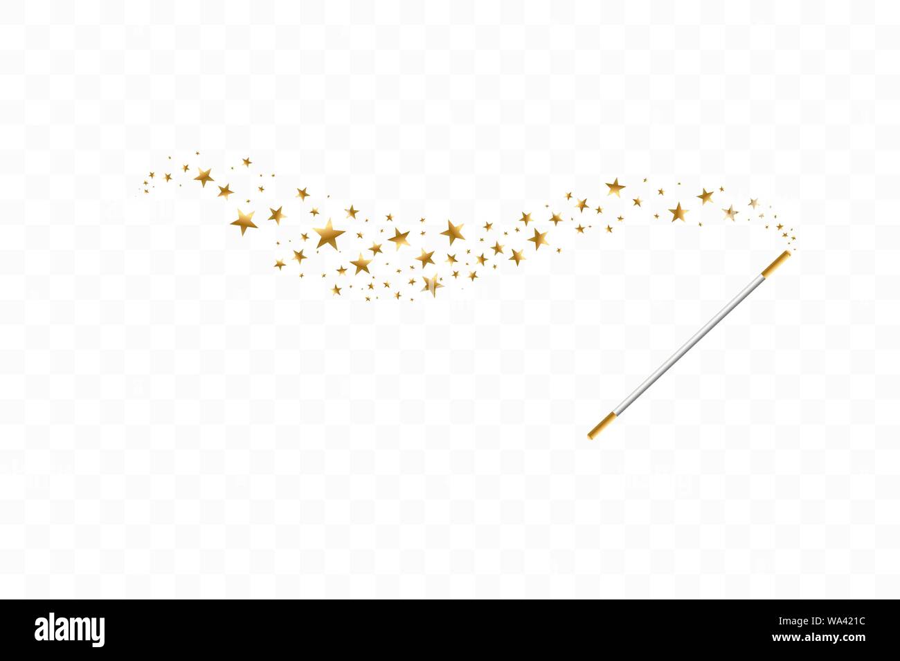 Magic wand with a stars on transparent background. Trace of gold dust ...