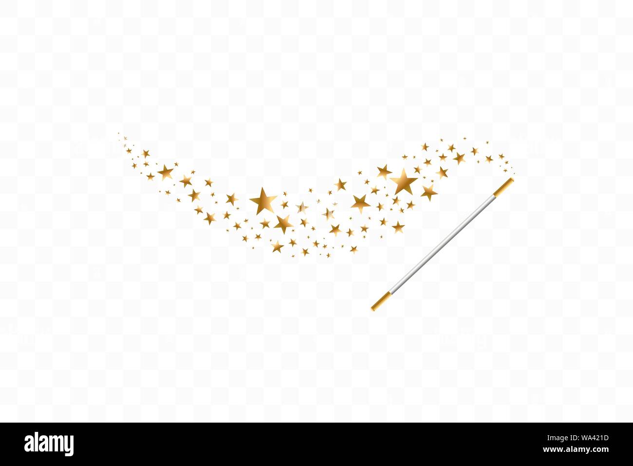 Magic wand with a stars on transparent background. Trace of gold dust ...