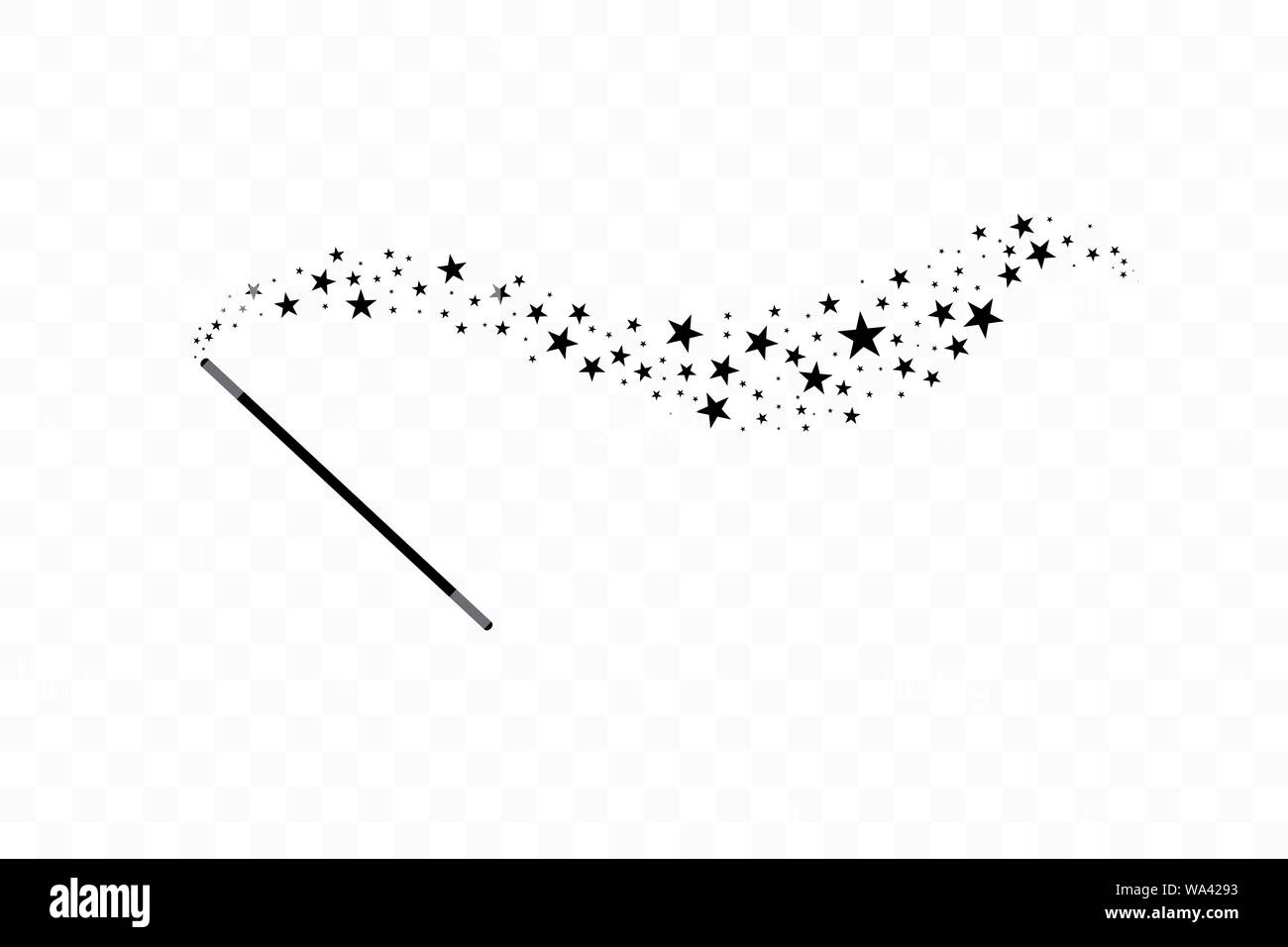 Magic wand with a stars. Trace of black dust. Magic abstract background ...