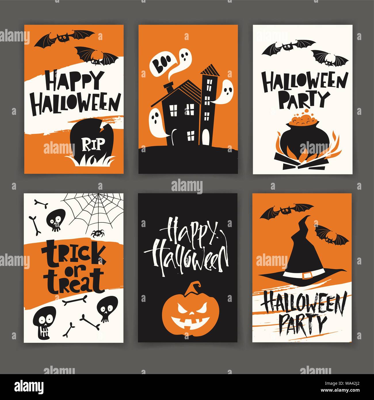 Set of Halloween poster designs with cute cartoon elements Stock Vector ...