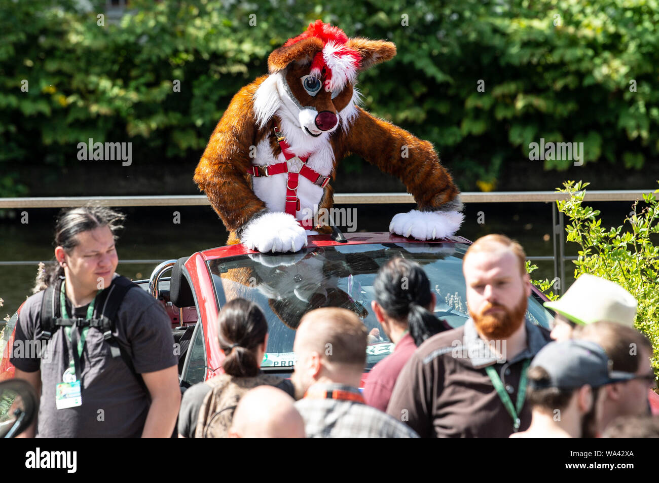 Berlin, Germany. 17th Aug, 2019. A participant of the "Eurofurence ...