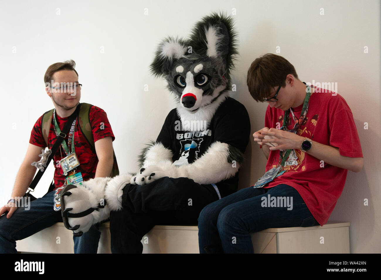 Berlin, Germany. 17th Aug, 2019. A participant of the "Eurofurence" is ...