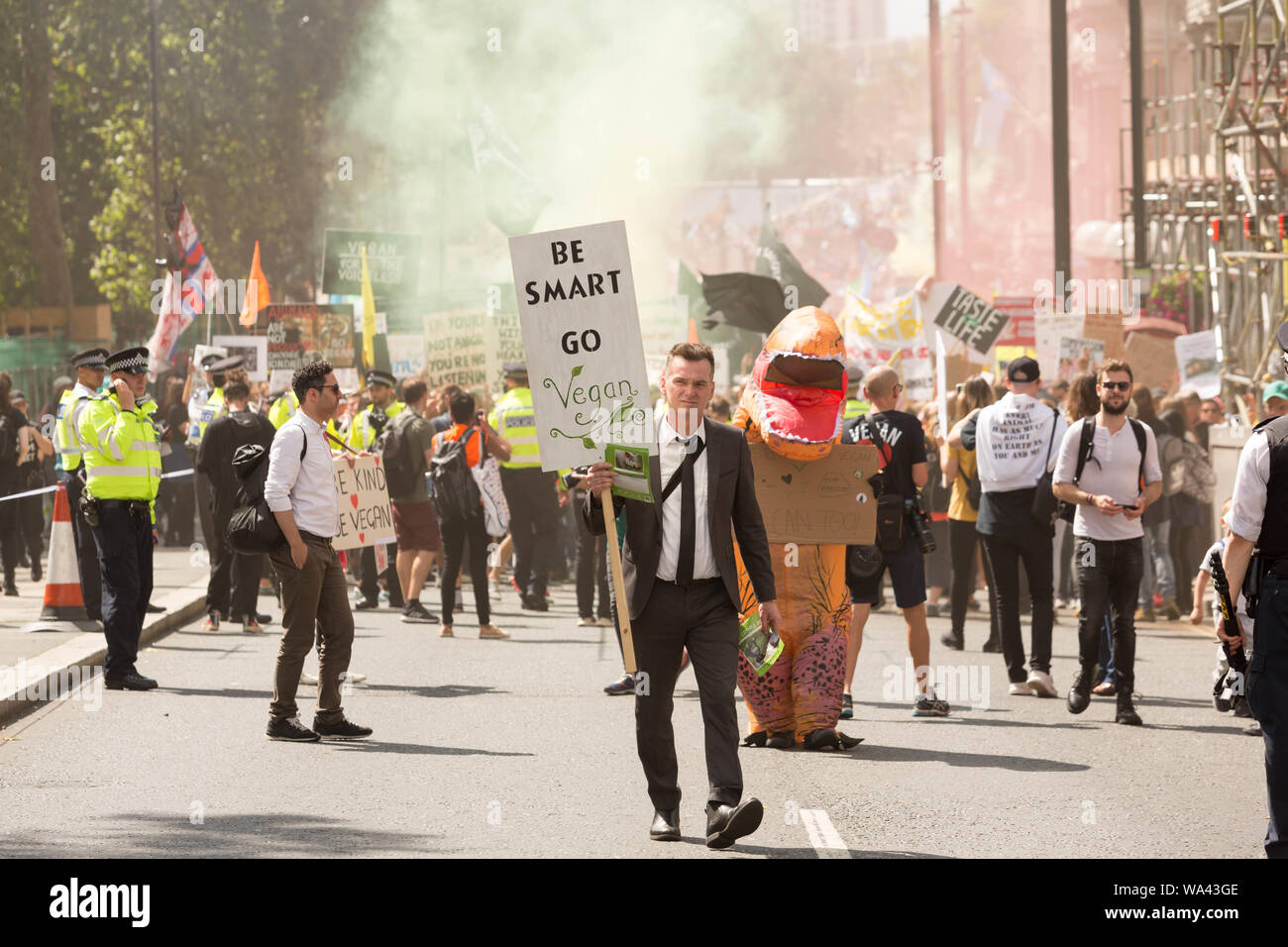 London, UK. 17th Aug, 2019. Animal rights activists march through ...