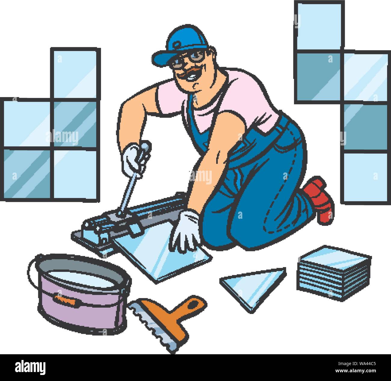 professional worker laying tile, repair work Stock Vector Image & Art ...
