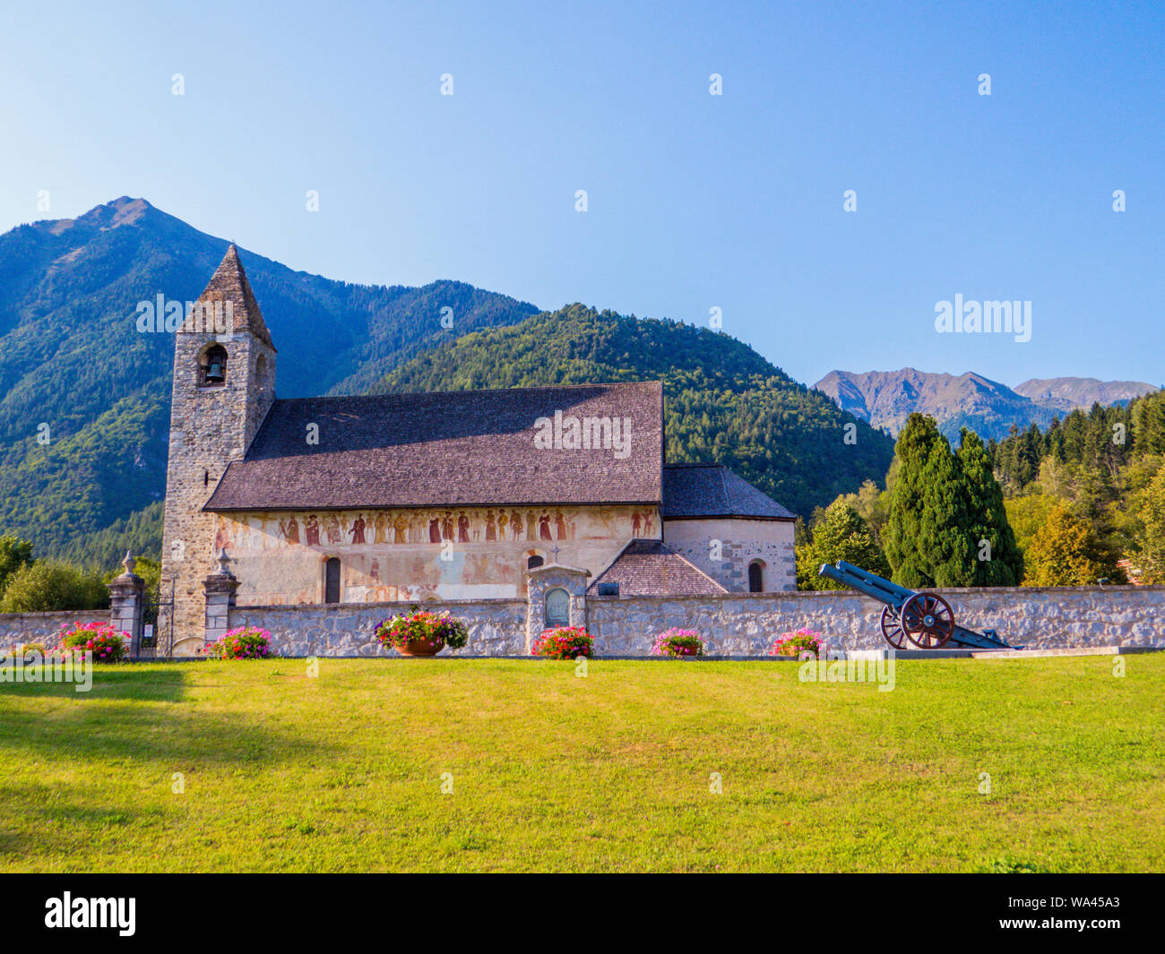 San Vigilio Church and Cemetery in Pinzolo, Dolomites, Italy Stock ...