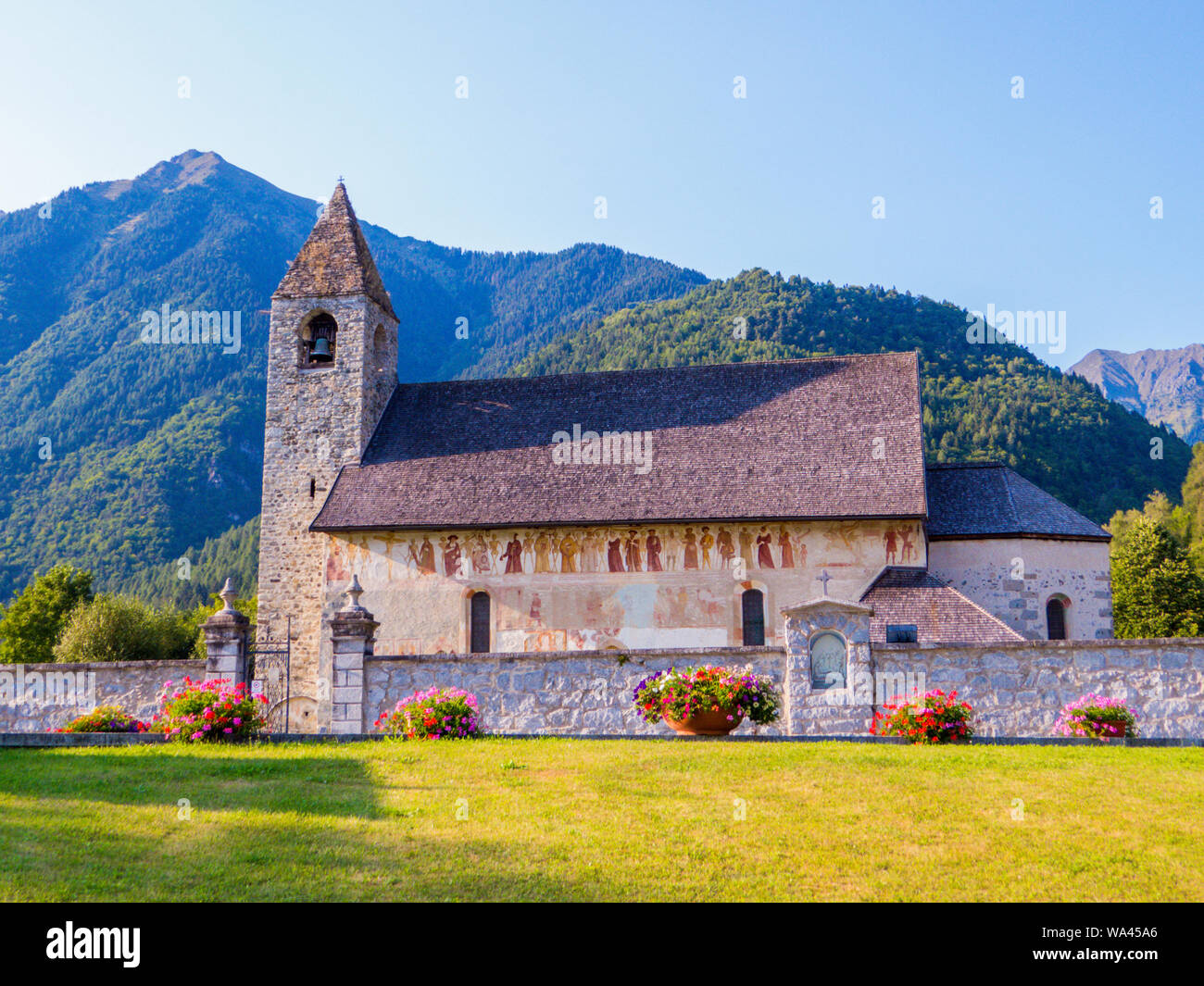 San Vigilio Church and Cemetery in Pinzolo, Dolomites, Italy Stock ...