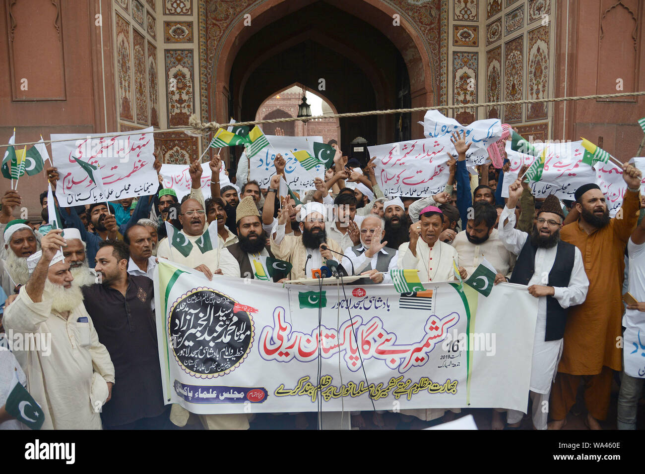 Pakistani activists of Majlis-e-Ulma Pakistan holding national and ...
