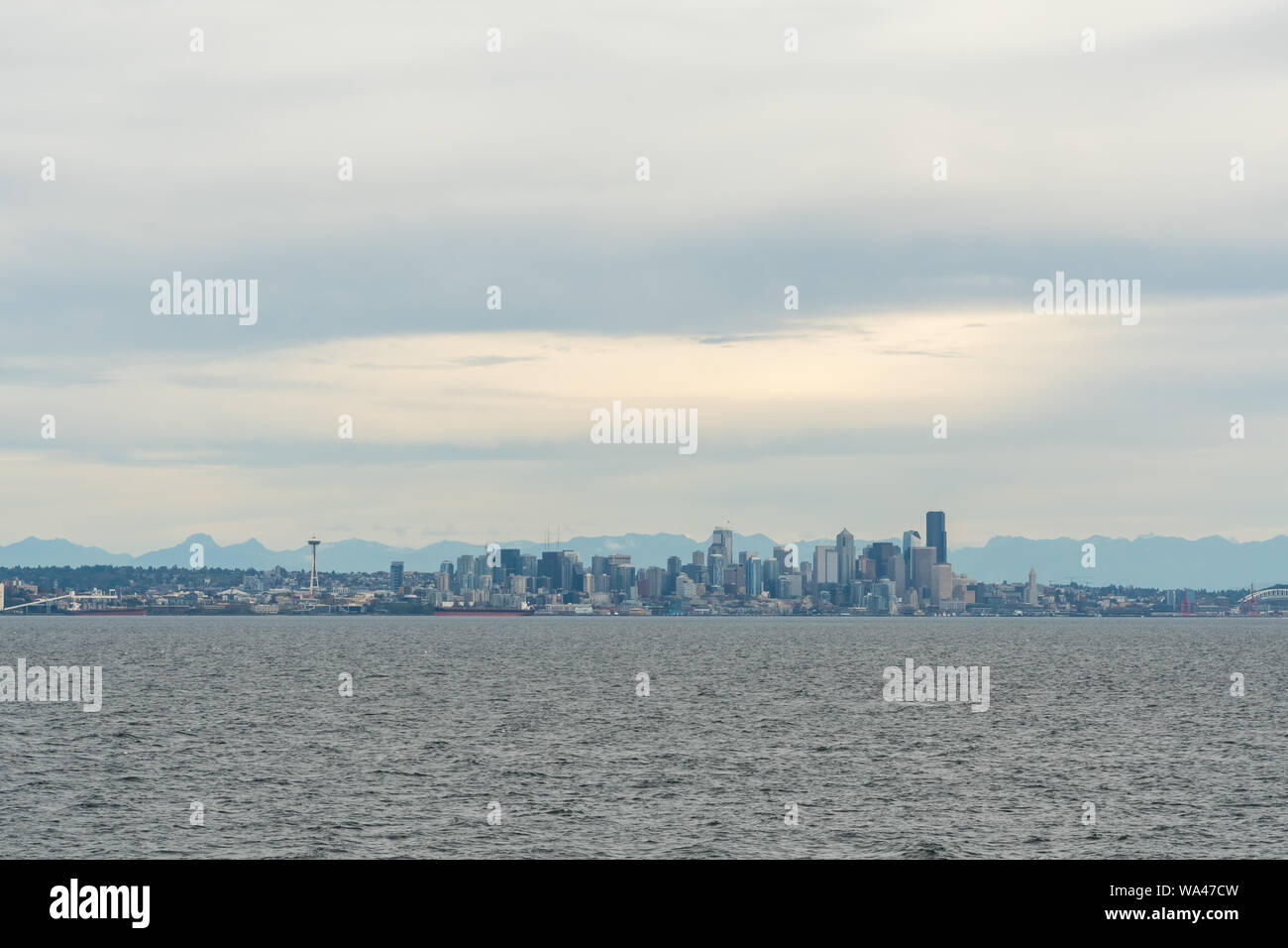 Cloudy Day Skyline in Seattle from across the bay Stock Photo - Alamy