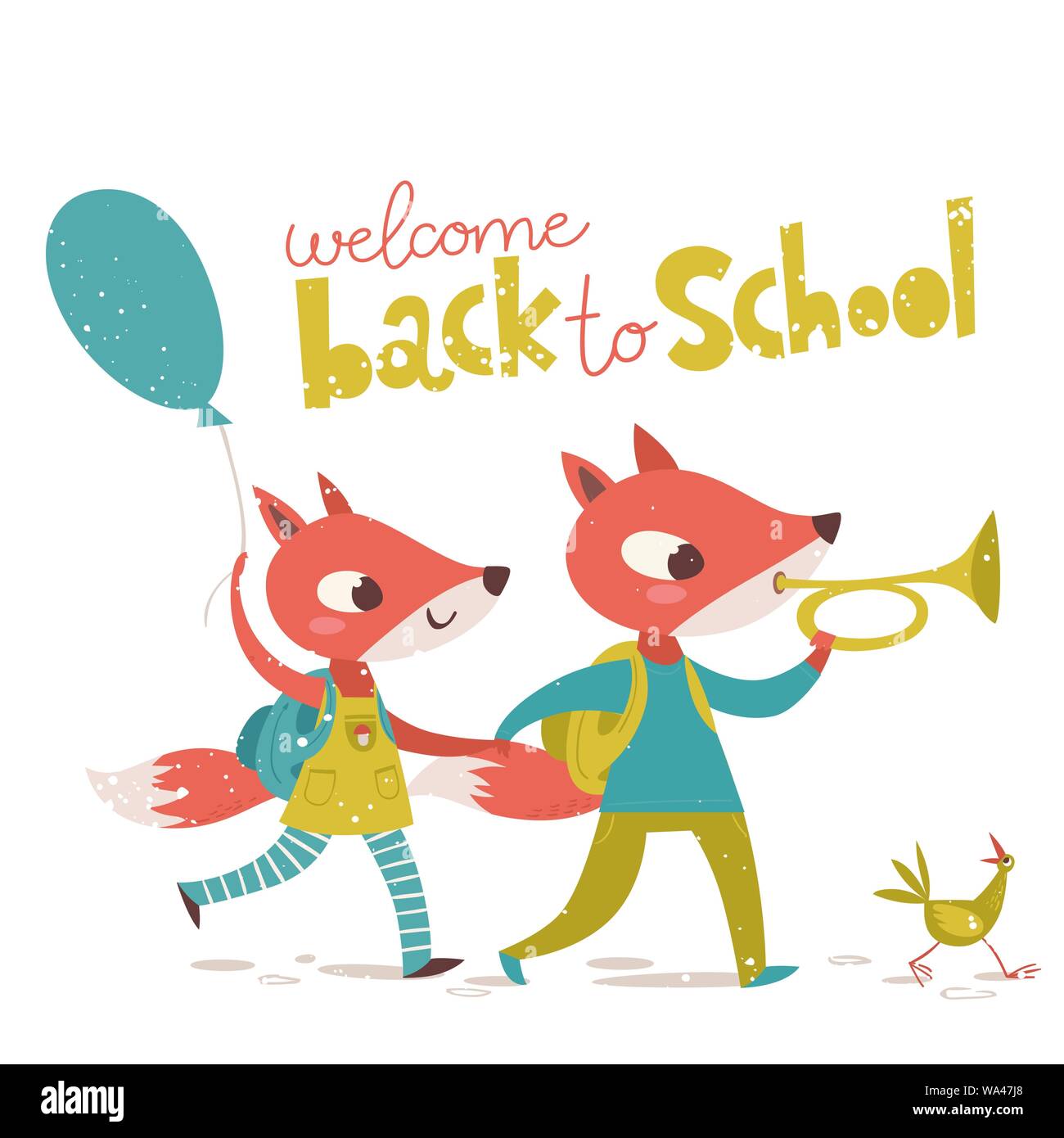 Back to school vector poster with cute fox character and lettering ...