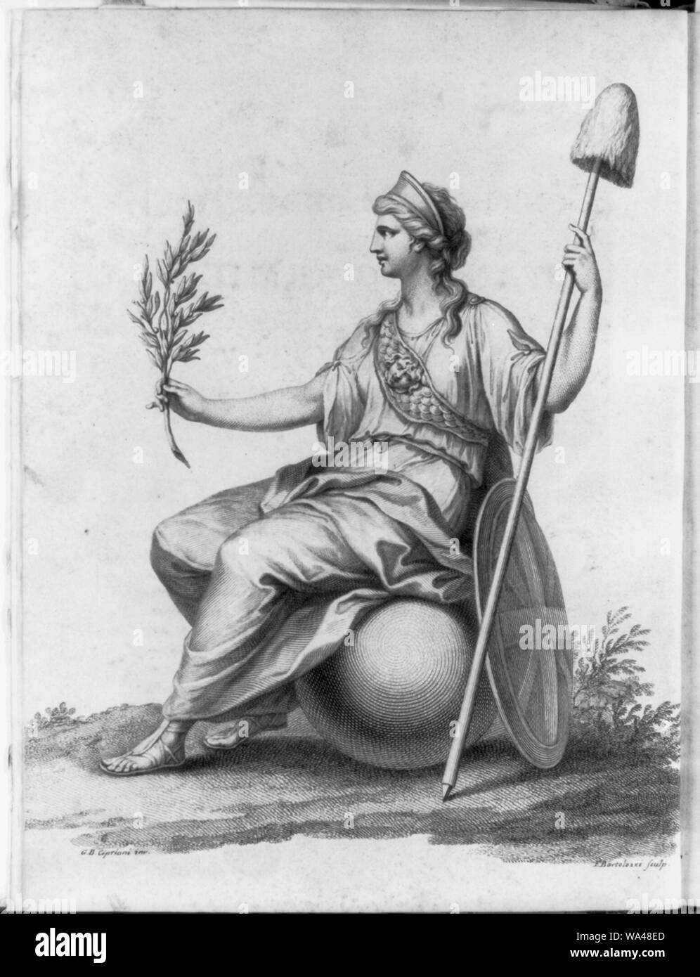 Britannia, full-length portrait, left profile, seated, holding olive ...